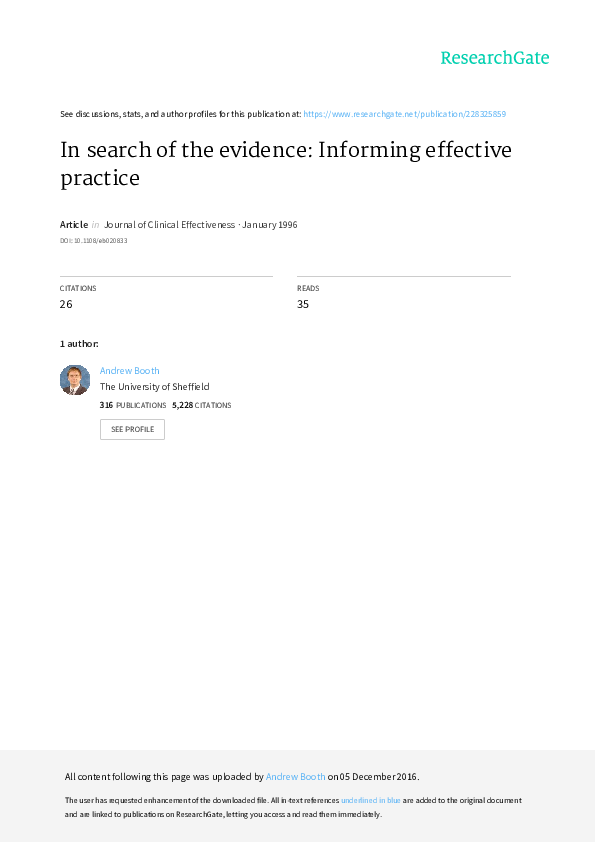 (PDF) In search of the evidence: informing effective practice