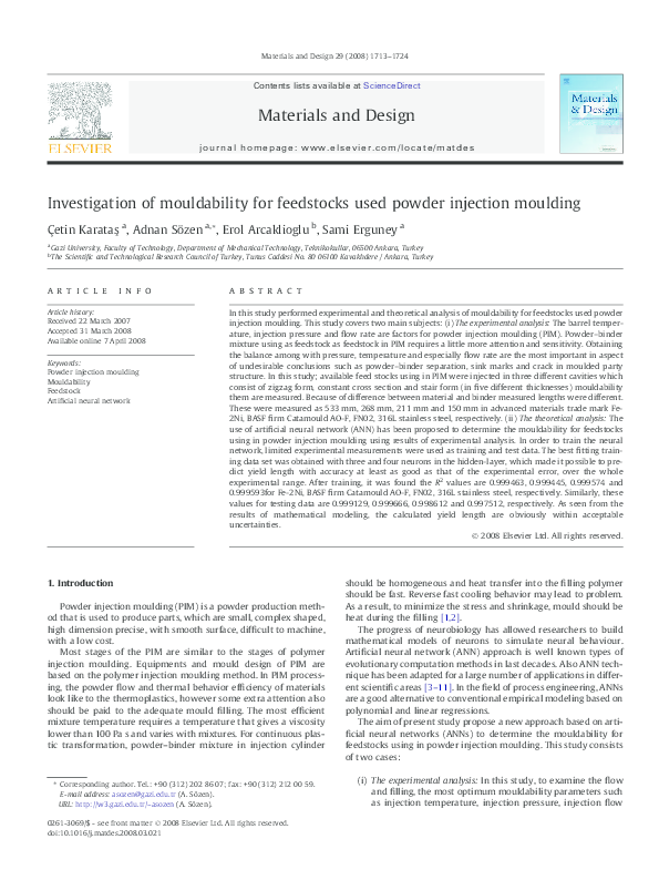 (PDF) Investigation of mouldability for feedstocks used powder ...