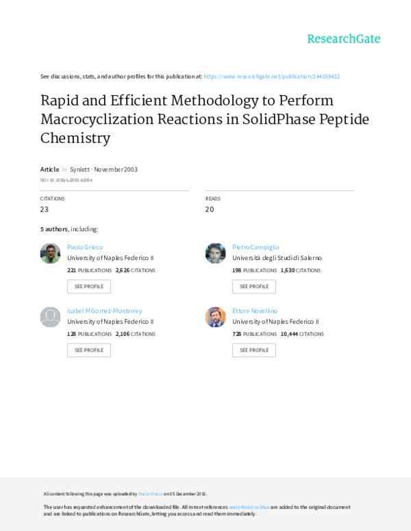 (PDF) Rapid and efficient methodology to perform macrocyclization reactions in solid-phase ...