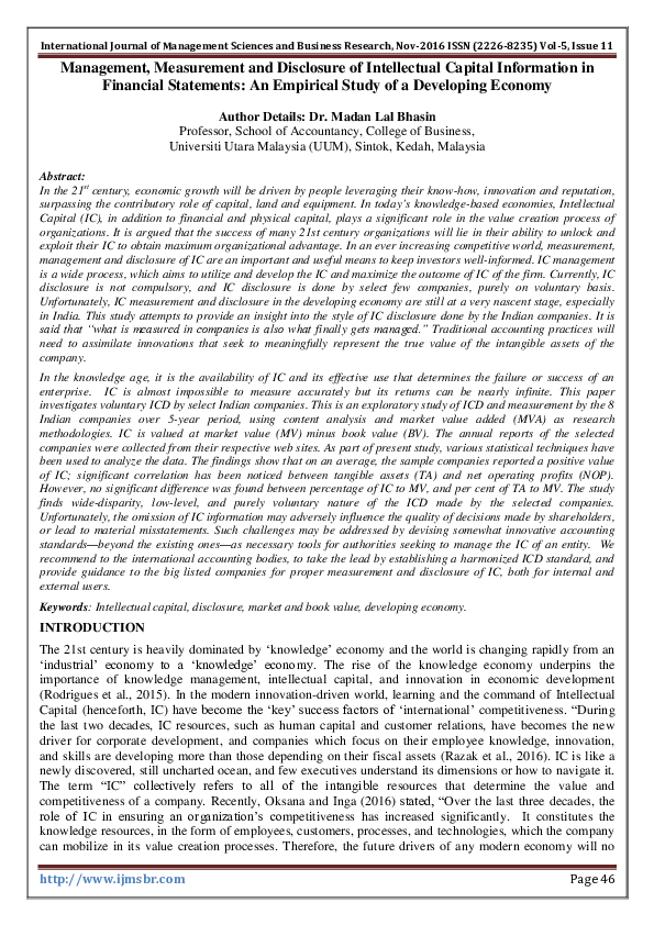 (PDF) Management, Measurement and Disclosure of Intellectual Capital Information in Financial ...