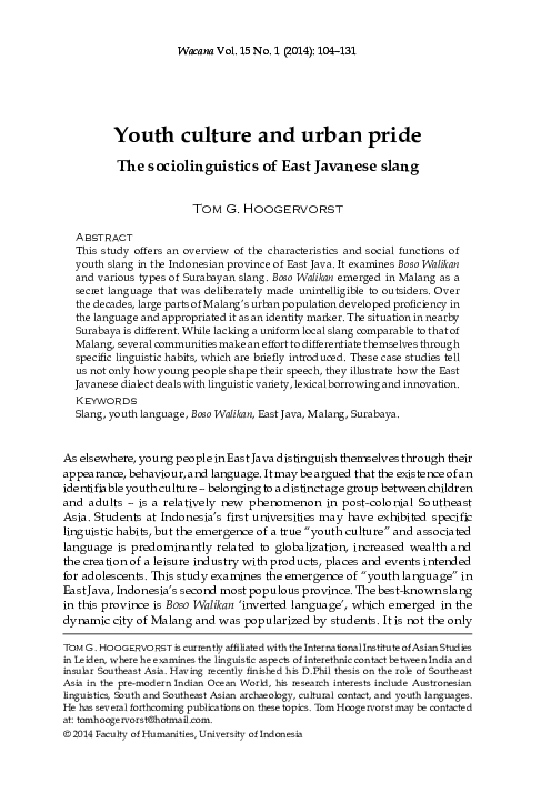 (PDF) Tom G. Hoogervorst - Youth culture and urban pride; The ...