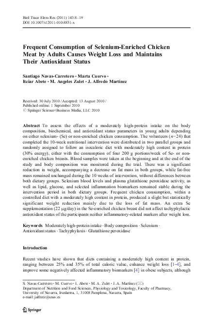 (PDF) Frequent consumption of selenium-enriched chicken meat by adults ...