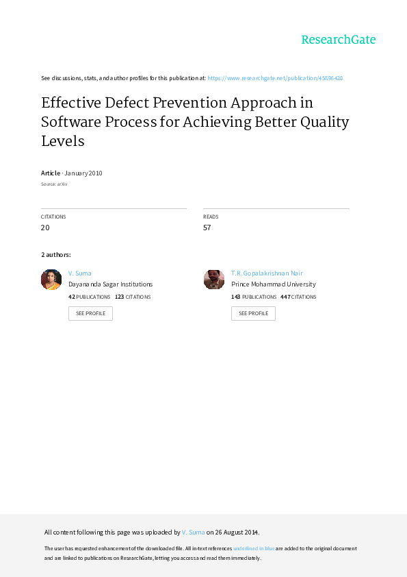 Pdf Effective Defect Prevention Approach In Software Process For Achieving Better Quality Levels