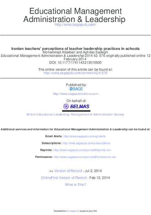 (PDF) Administration & Leadership Educational Management 42: 576 ...