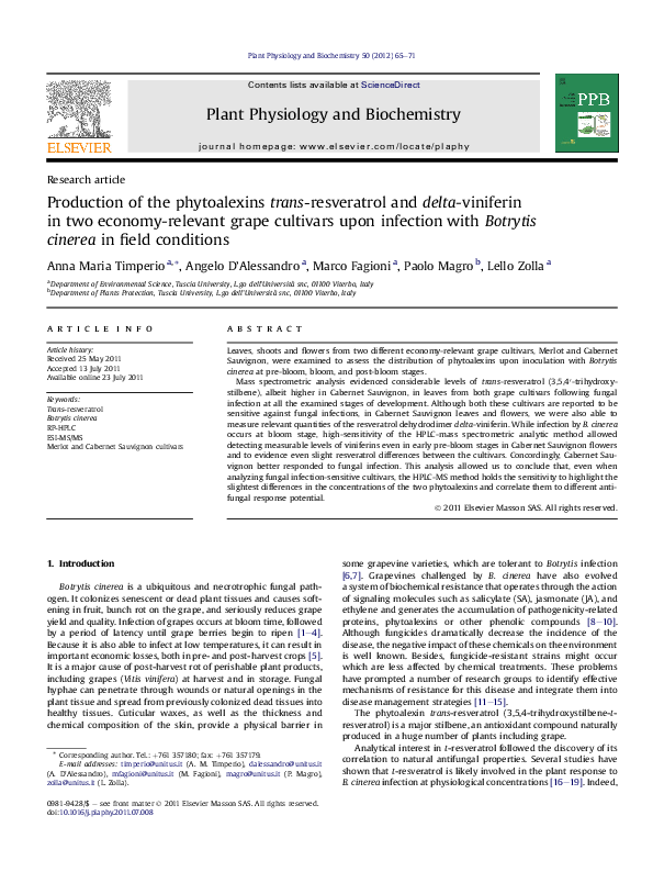 (PDF) Production of the phytoalexins trans-resveratrol and delta ...