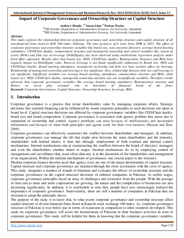 (PDF) Impact of Corporate Governance and Ownership Structure on Capital Structure