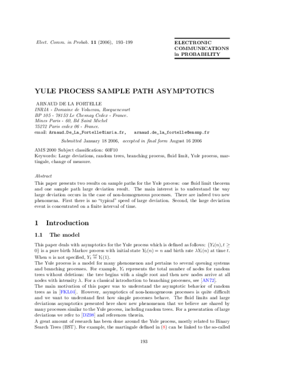 (PDF) Yule process sample path asymptotics