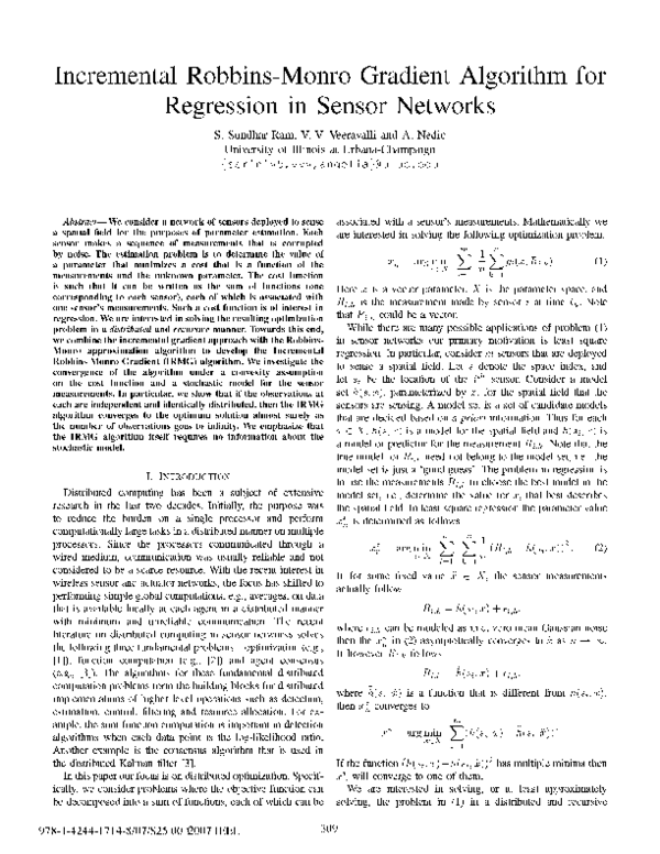 (PDF) Incremental Robbins-Monro gradient algorithm for regression in sensor networks