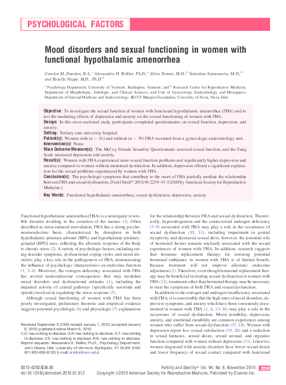 (PDF) Mood disorders and sexual functioning in women with functional ...
