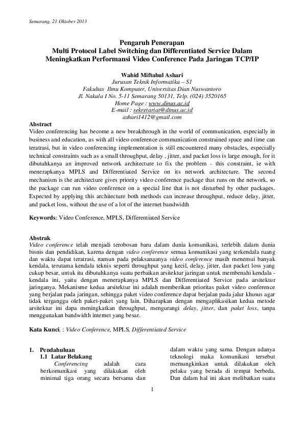 (PDF) Pengaruh Penerapan Multi Protocol Label Switching dan Differentiated Service Dalam ...