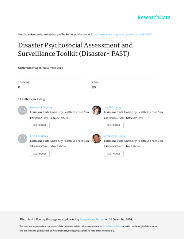 (PDF) Disaster Psychosocial Assessment and Surveillance Toolkit ...