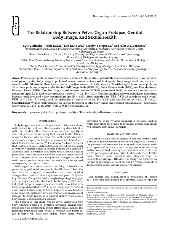 (PDF) The relationship between pelvic organ prolapse, genital body image, and sexual health