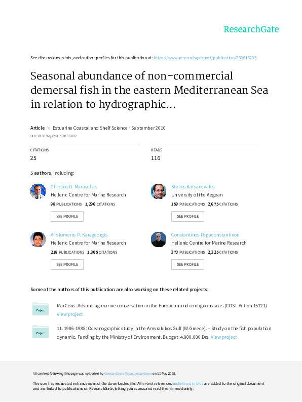 (PDF) Seasonal abundance of non-commercial demersal fish in the eastern ...