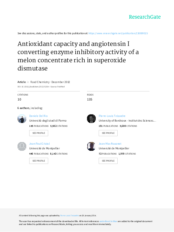 (PDF) Antioxidant capacity and angiotensin I converting enzyme ...