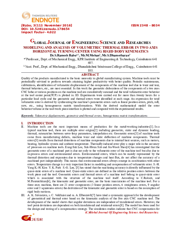 MODELING AND ANALYSIS OF VOLUMETRIC THERMAL ERROR IN TWO AXIS ... MODELING AND ANALYSIS OF VOLUMETRIC THERMAL ERROR IN TWO AXIS ...