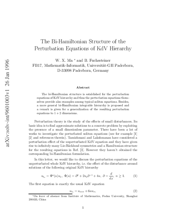 (PDF) The bi-Hamiltonian structure of the perturbation equations of the KdV hierarchy
