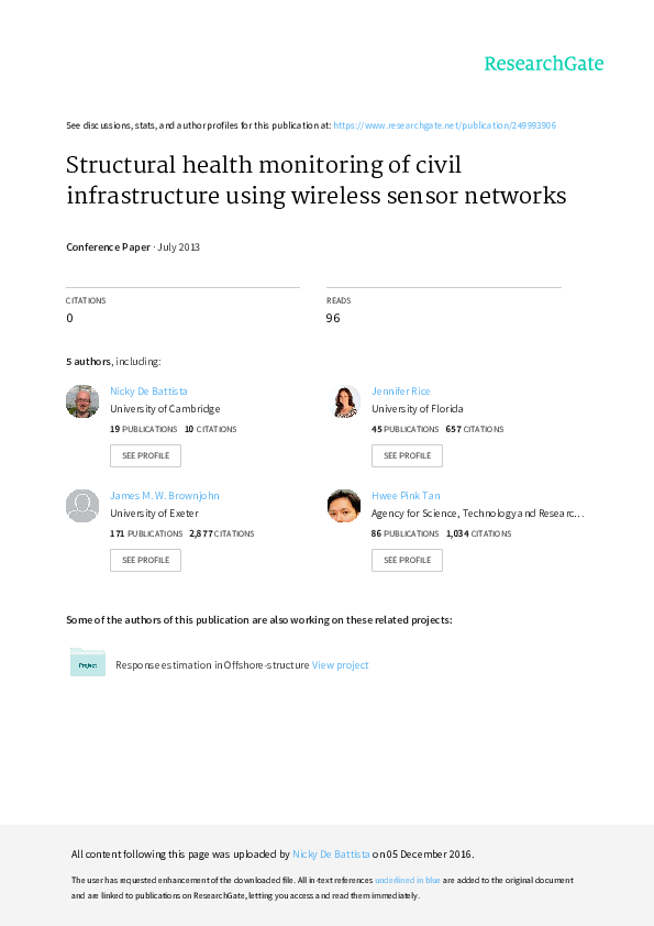 (PDF) Structural health monitoring of civil infrastructure systems