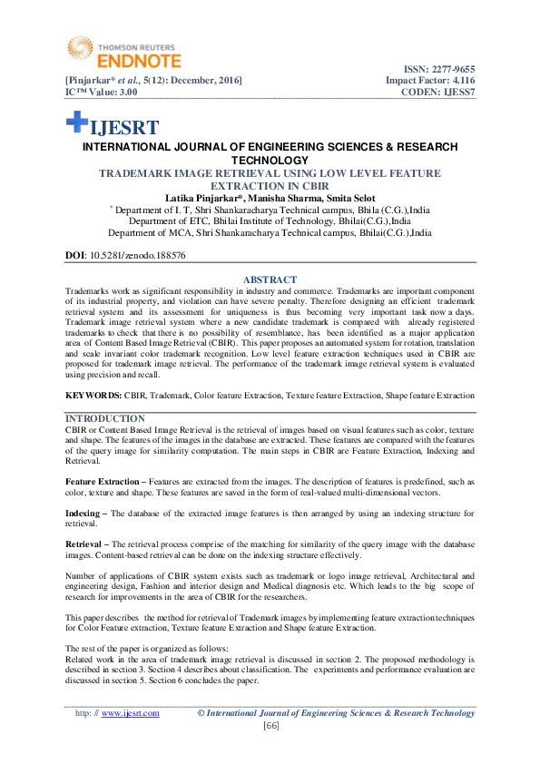 Pdf Trademark Image Retrieval Using Low Level Feature Extraction In Cbir