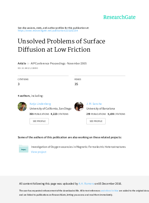 (PDF) Challenges in Low Friction Surface Diffusion
