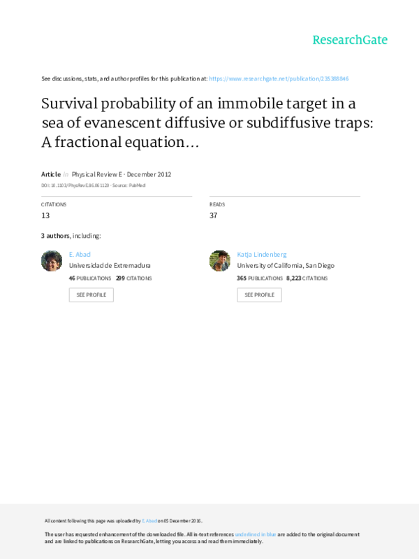 (PDF) Survival probability of an immobile target in a sea of evanescent diffusive or ...