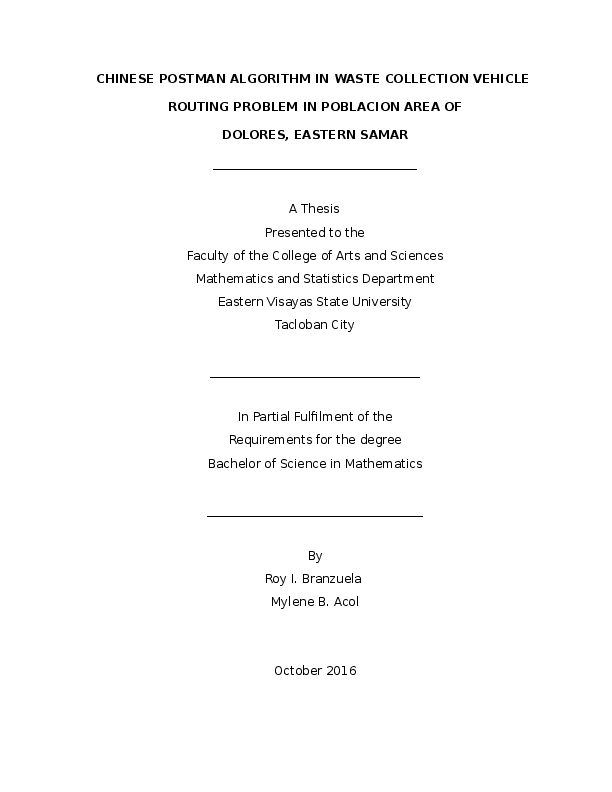 (DOC) CHINESE POSTMAN ALGORITHM IN WASTE COLLECTION VEHICLE ROUTING