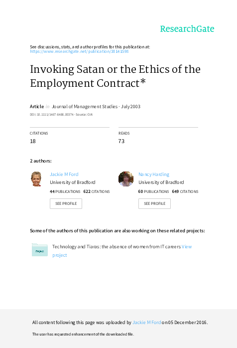 (PDF) Invoking Satan or the Ethics of the Employment Contract*