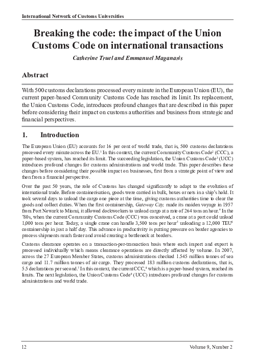 (PDF) Breaking the code: the impact of the Union Customs Code on ...