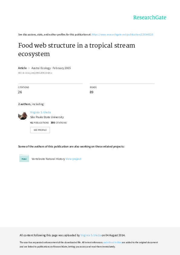 (PDF) Food web structure in a tropical stream ecosystem