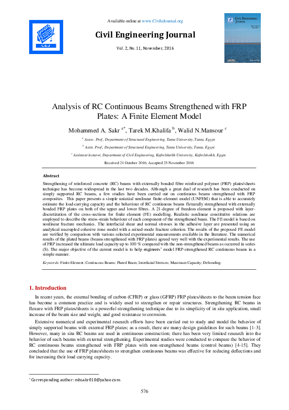(PDF) Analysis of RC Continuous Beams Strengthened with FRP Plates: A ...