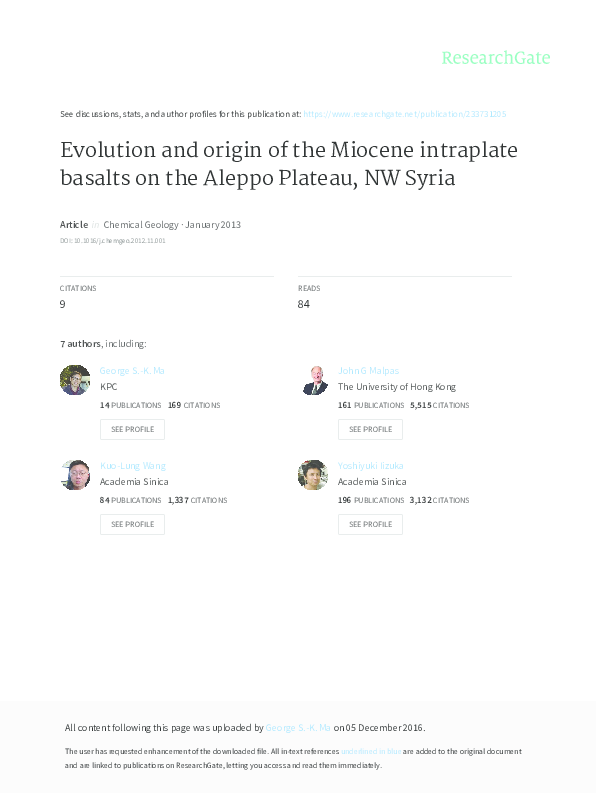 (PDF) Evolution and origin of the Miocene intraplate basalts on the ...