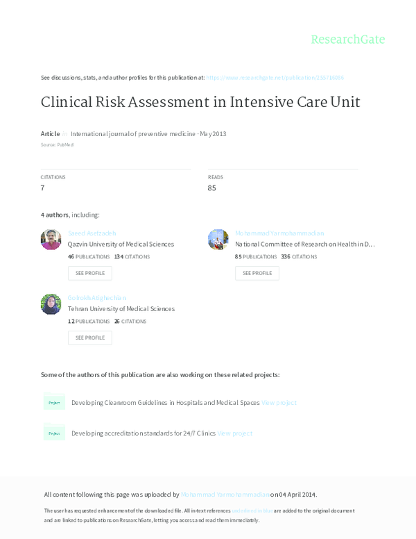 (PDF) Clinical risk assessment in intensive care unit