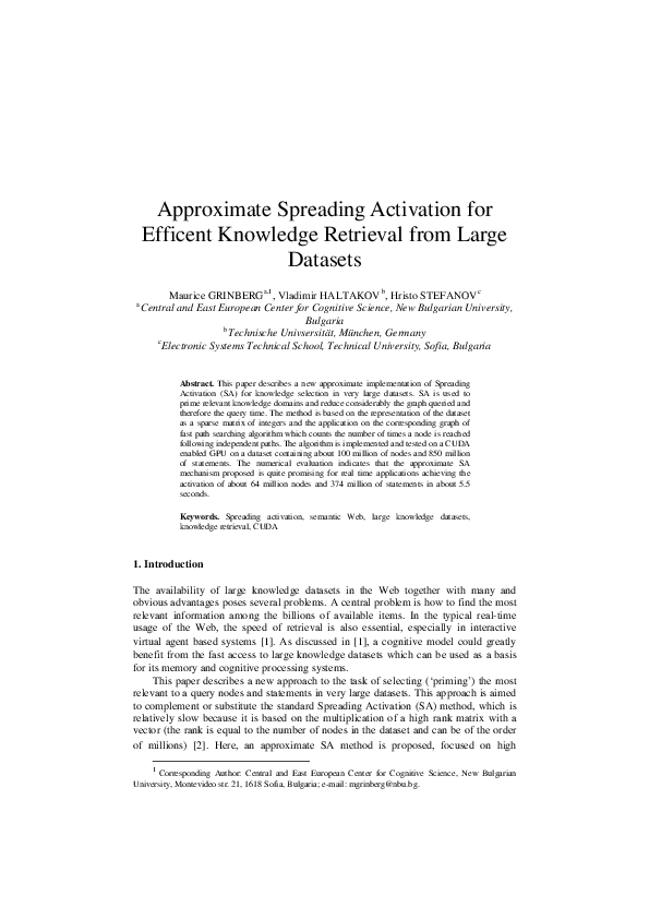 (PDF) Approximate spreading activation for efficient knowledge retrieval from large datasets