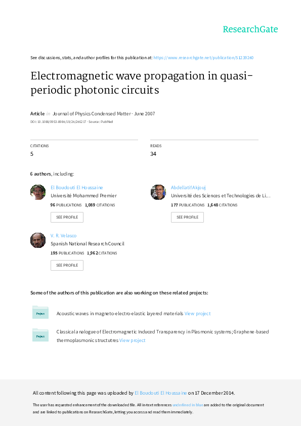 (PDF) Electromagnetic wave propagation in quasi-periodic photonic circuits