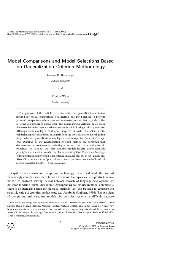 (PDF) Model Comparisons and Model Selections Based on Generalization ...