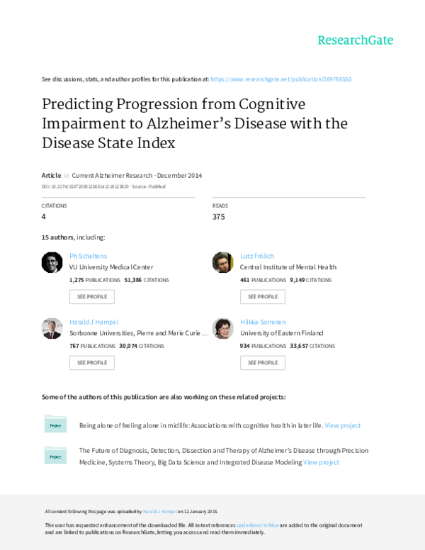 (PDF) Predicting Progression from Cognitive Impairment to Alzheimer’s ...