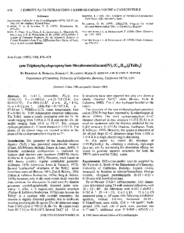 (PDF) sym-Triphenylcyclopropenylium hexabromotellurate (IV),(C21H15) 2 ...