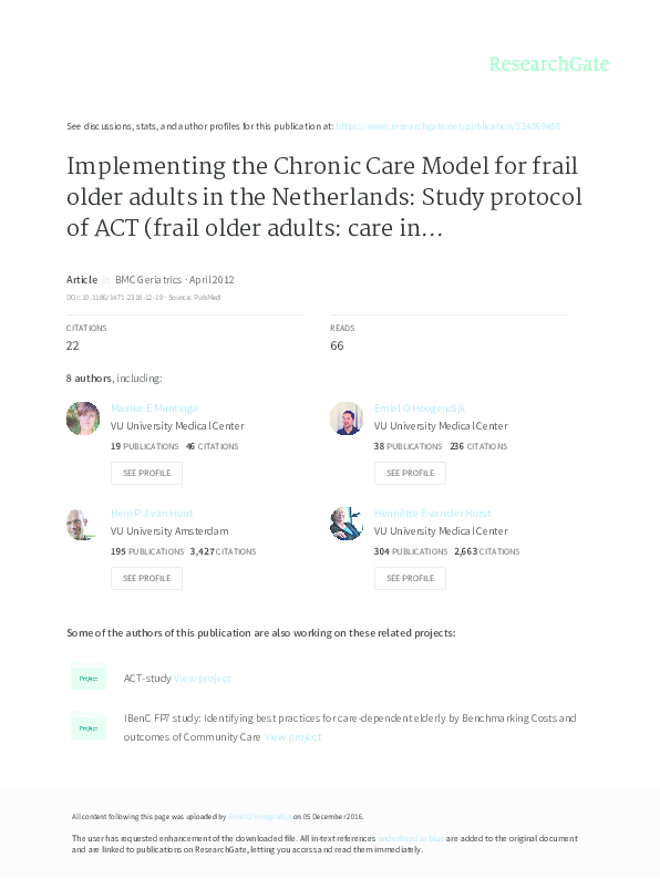 (PDF) Implementing the chronic care model for frail older adults in the ...