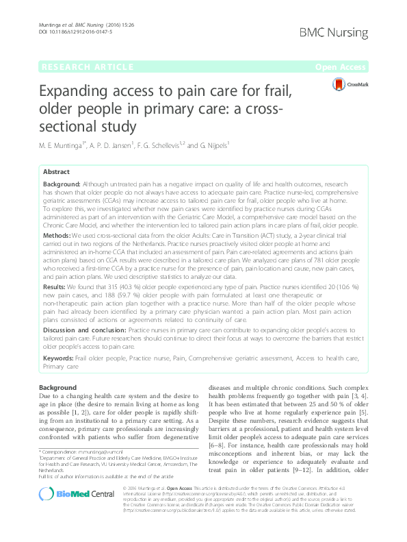 (PDF) Expanding access to pain care for frail, older people in primary ...