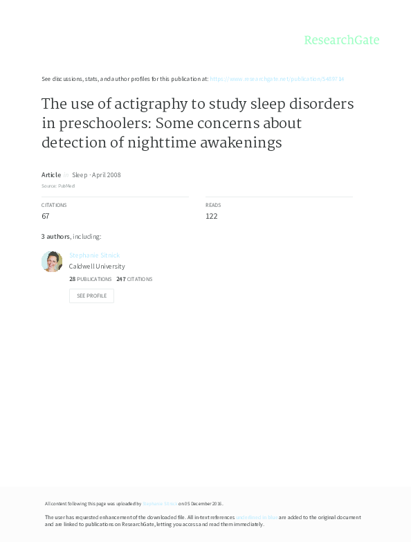 (PDF) The use of actigraphy to study sleep disorders in preschoolers ...