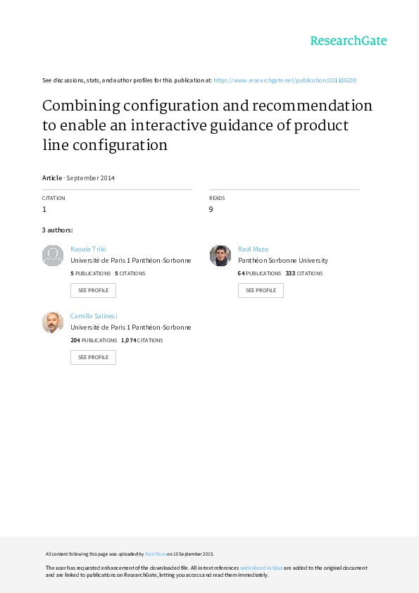 Pdf Combining Configuration And Recommendation To Define An Interactive Product Line
