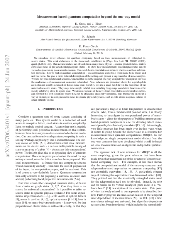 (PDF) Measurement-based quantum computation beyond the one-way model