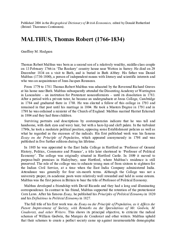 (PDF) MALTHUS, Thomas Robert (1766-1834