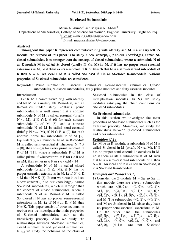 (PDF) St-closed Submodule