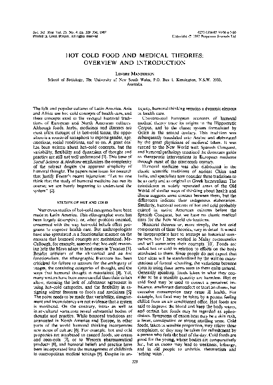 (PDF) Hot-cold food and medical theories: overview and introduction