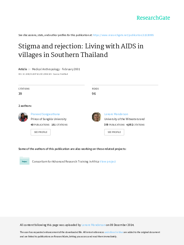 (PDF) Stigma and rejection: living with AIDS in villages in southern ...
