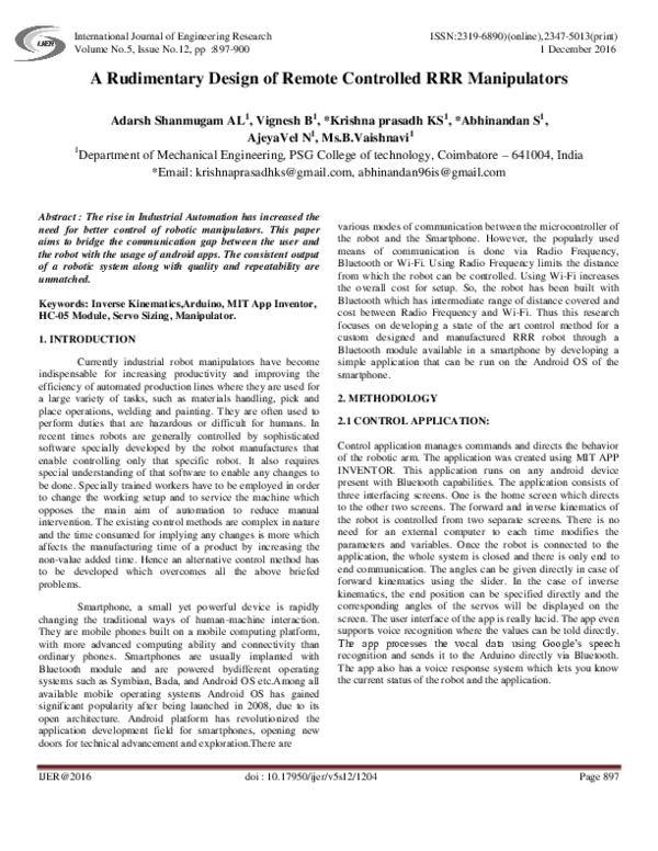 (PDF) A Rudimentary Design of Remote Controlled RRR Manipulators