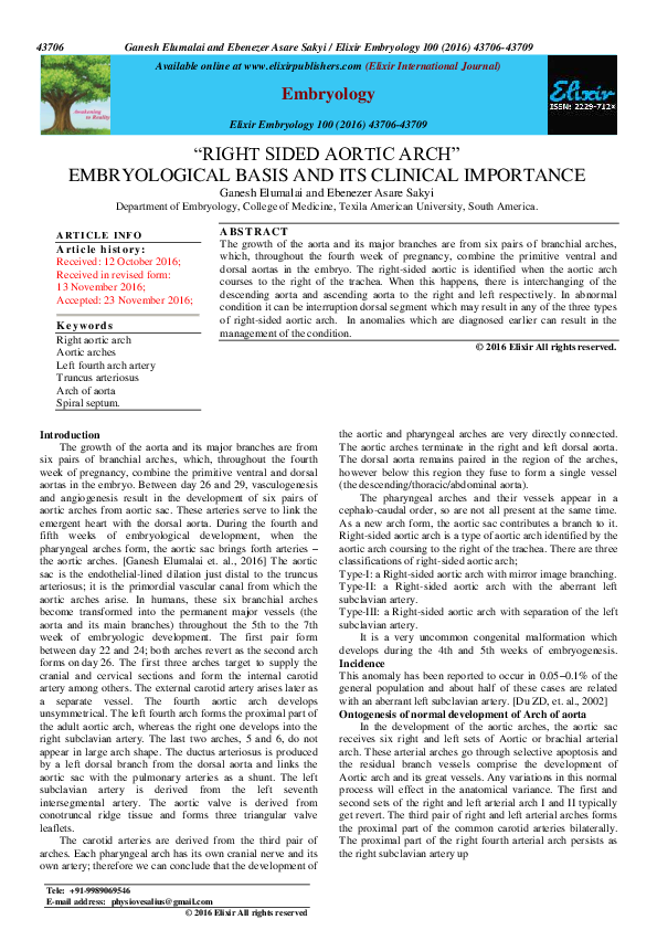Pdf Right Sided Aortic Arch” Embryological Basis And Its Clinical Importance Ganesh