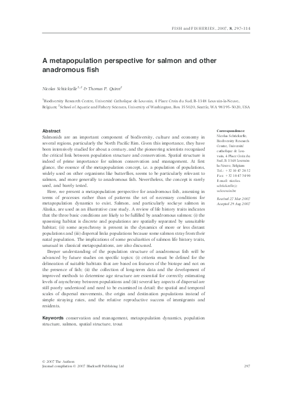 (PDF) A metapopulation perspective for salmon and other anadromous fish