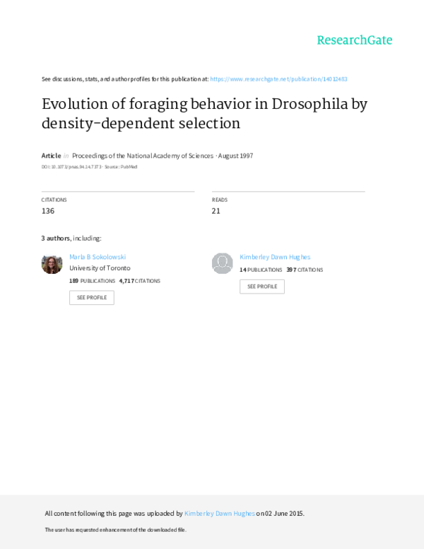 (PDF) Evolution of foraging behavior in Drosophila by density-dependent ...