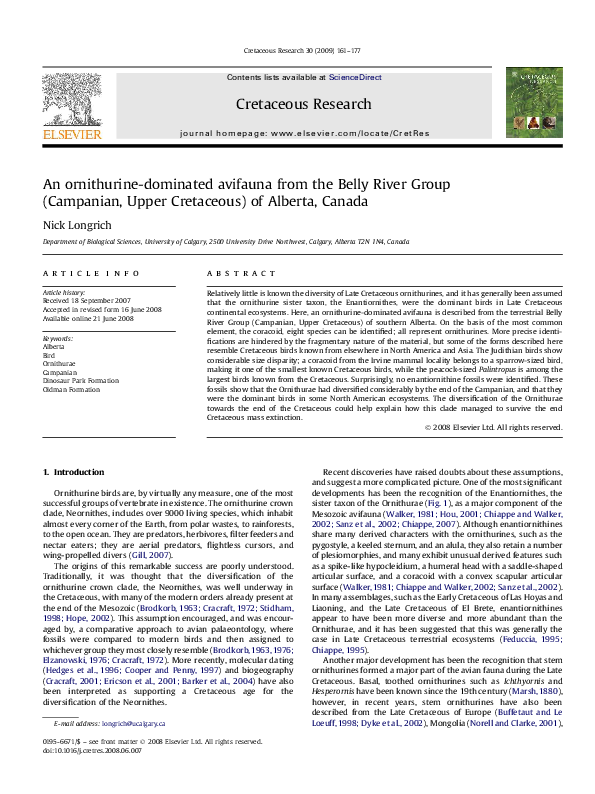 (PDF) An ornithurine-dominated avifauna from the Belly River Group ...